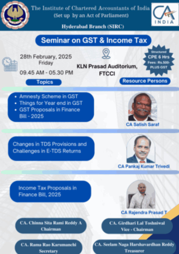 Event Details - Seminar on GST & Income Tax - Hyderabad Branch of SIRC ...