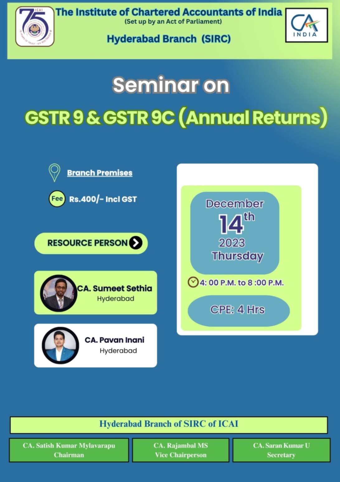Event Details - Seminar on GSTR 9 & GSTR 9C(Annual Returns) - Hyderabad ...