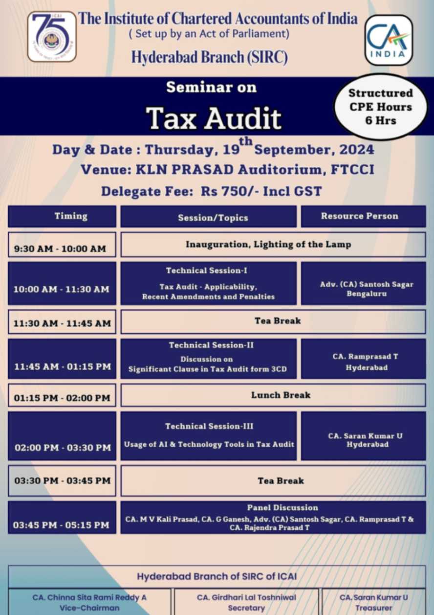 Event Details - Seminar on Tax Audit - Hyderabad Branch of SIRC of ICAI